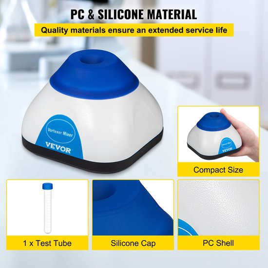 VEVOR Laboratorium mixer -50 ml Mengcapaciteit -Mini Vortex Mixer -3000 ...