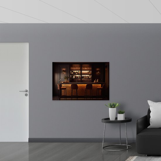 Hout - Lege Bar op Avond Uit - 120x80 cm - 9 mm dik - Foto op Hout (Met ...