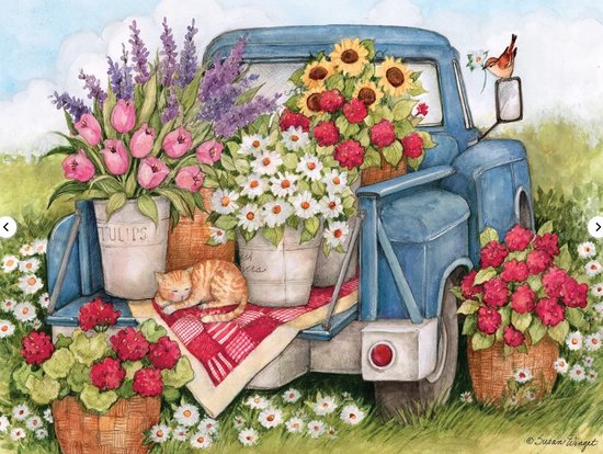 LANG Boxed Note Cards - 13 kaarten met envelop - auto met bloemen | bol