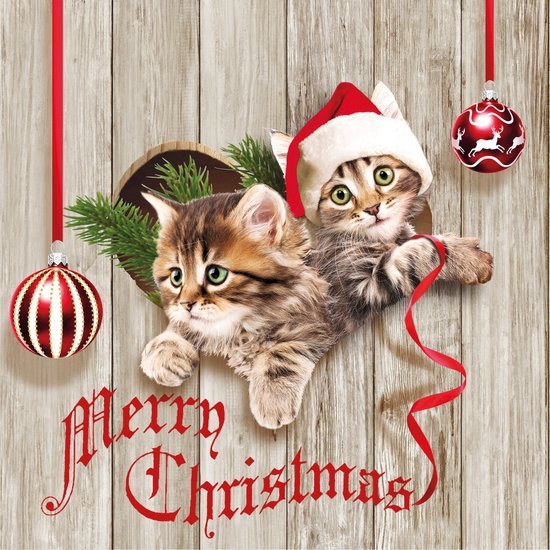 Ambiente kerst thema servetten - 20x st - 33 x 33 cm - poezen/katten ...