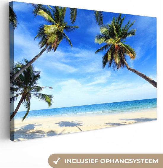 Canvas schilderij 30x20 cm - Wanddecoratie Palmbomen - Strand - Zee - Muurdecoratie... | bol