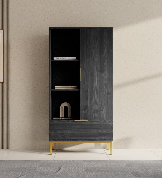 Meubella - Kast Ponchi - Zwart eiken - 70 cm | bol