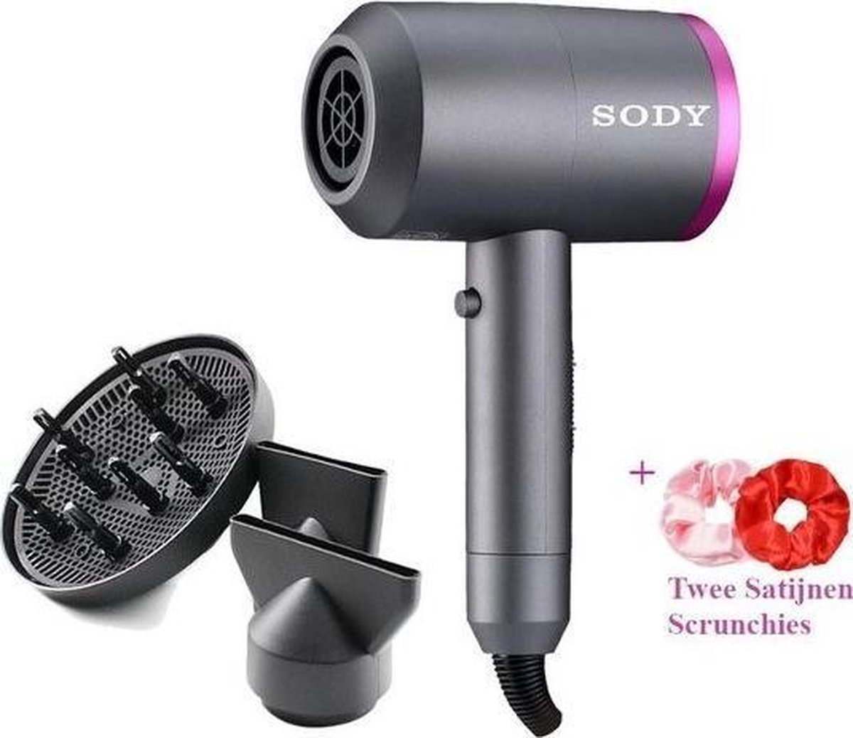 Professionele Fohn met Diffuser – incl. 2 Scrunchies – Haardroger 1400W ...