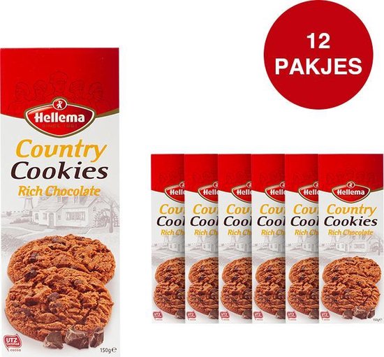 Hellema Country Cookies Vol chocolade - 12x 150 gram - Bulk | bol.com