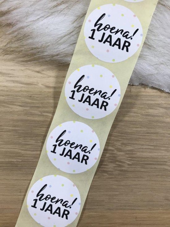 Wensetiket Hoera 1 jaar! - Cadeausticker - Sluitsticker - Verjaardagssticker - rond -... | bol