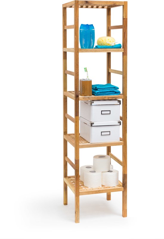 relaxdays - badkamerrek walnoot geolied 5 etages - houten rek ...