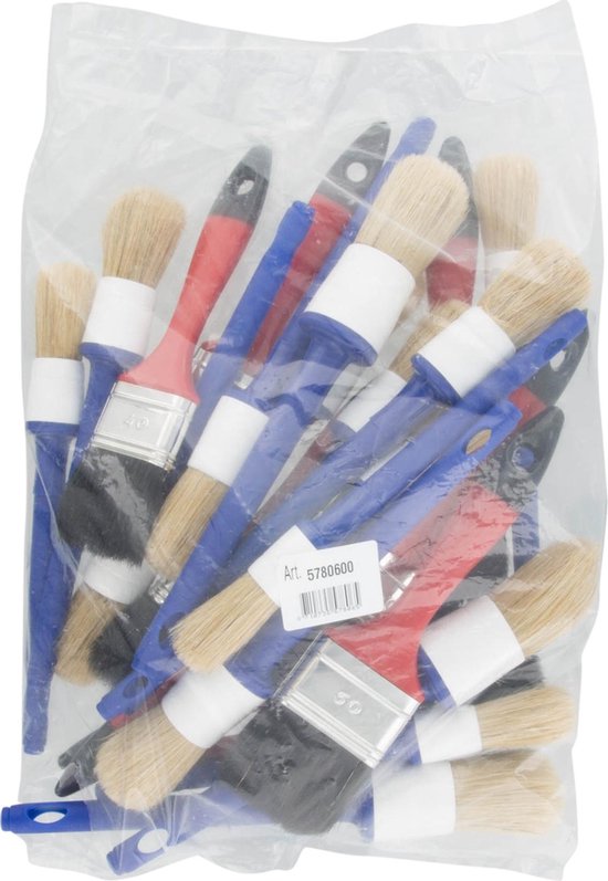 Kwastenset - 25 stuks - 15 ronde en 10 platte kwasten | bol.com