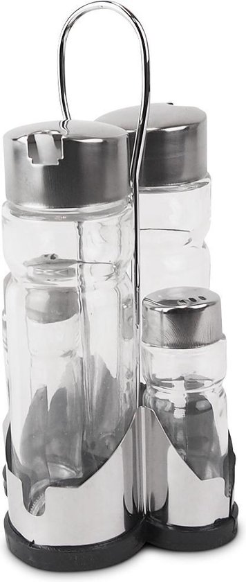 Olie en Azijn Set - Peper en Zout Set - Glas met Metaal - Draagbaar ...