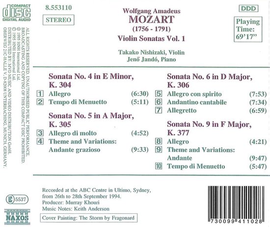 Takako Nishizaki & Jeno Jando - Mozart: Violin Sonatas 1 (CD), Takako Nishizaki | Muziek | bol.com
