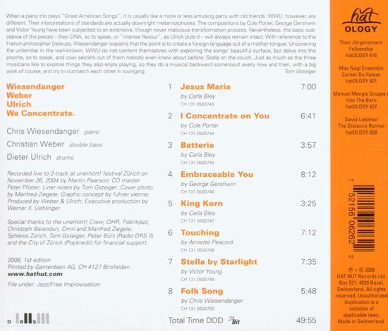 Wiesendanger-Weber-Ulrich - We Concentrate (CD), Ulrich | Muziek | bol.com