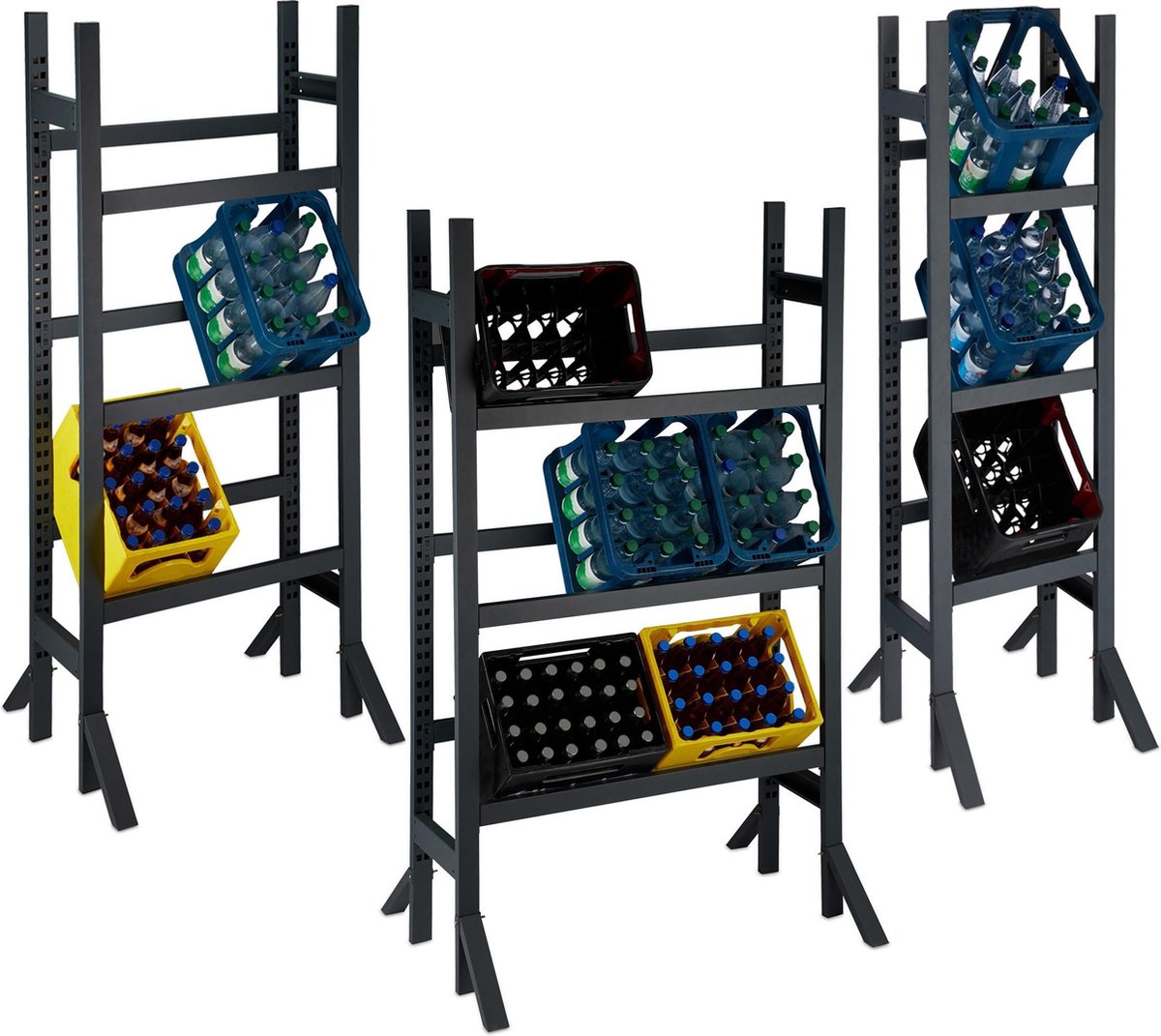 relaxdays krattenrek edelstaal - opbergrek voor kratten ...