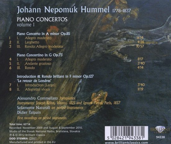 Hummel: Piano Concertos, Volume 1, Solamente Naturali | CD (album ...