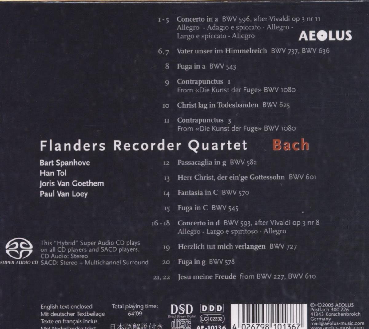 Flanders Recorder Quartet - The Bach-Album (Super Audio CD), Flanders ...