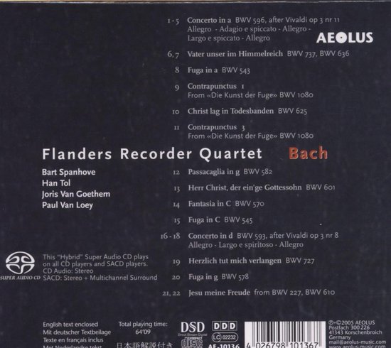 Flanders Recorder Quartet - The Bach-Album (SACD), Flanders Recorder ...