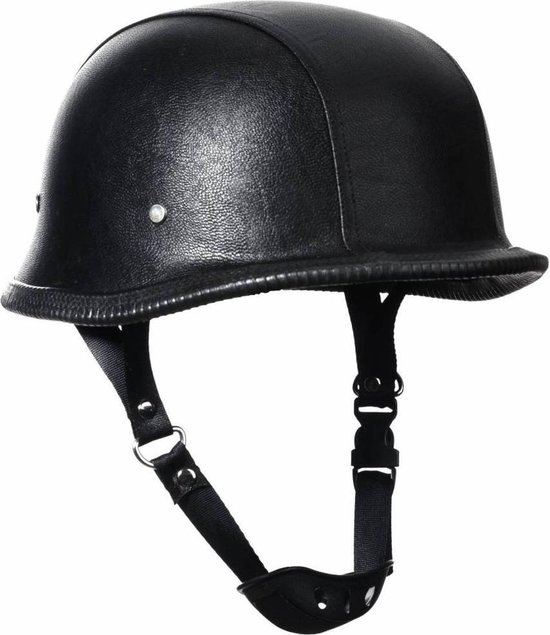 Zwart leren Duitse motorhelm maat XL | bol