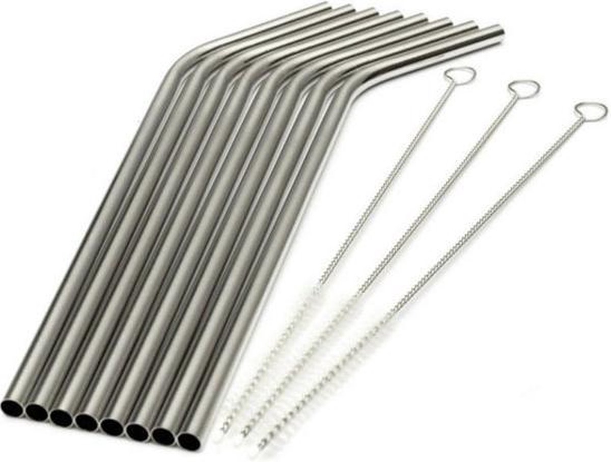 8 Herbruikbare RVS Rietjes Met 3 Borstel - Stalen Rietjes - Metalen ...