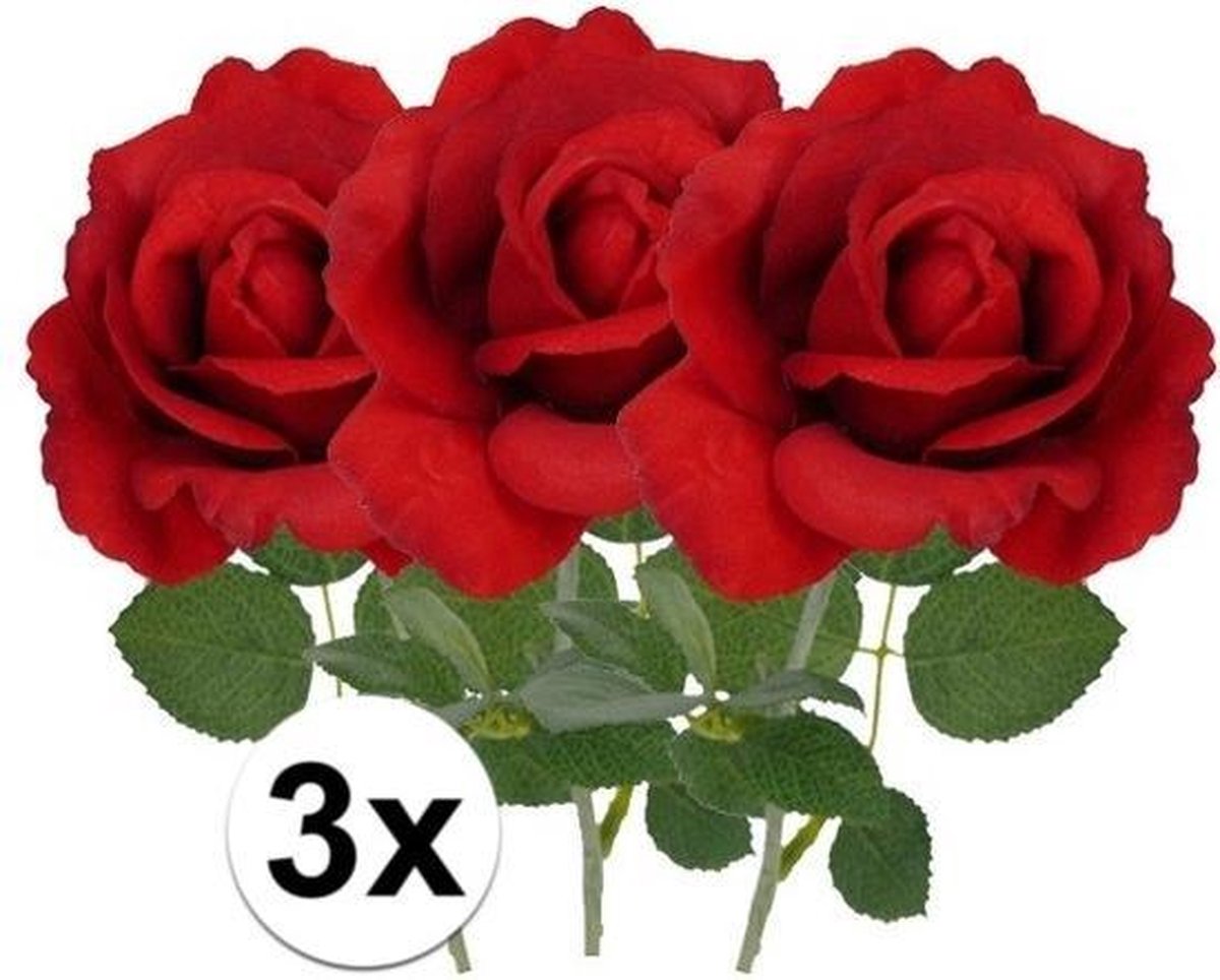 3x rode rozen van polyester - 37 cm - Valentijn / Bruiloft rode ...