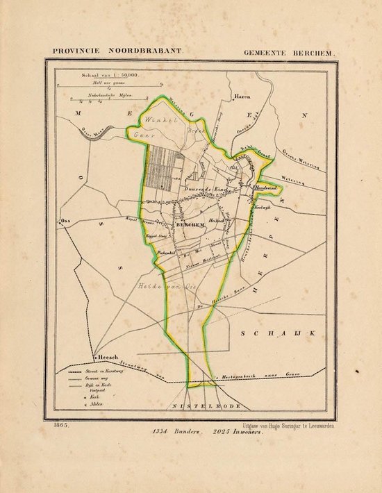 Historische kaart, plattegrond van gemeente Berchem in Noord Brabant ...