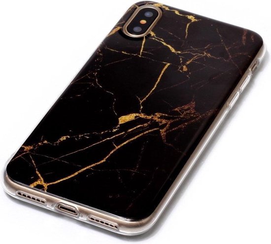 Shop4 Iphone X Xs Hoesje Zachte Back Case Marmer Zwart Goud
