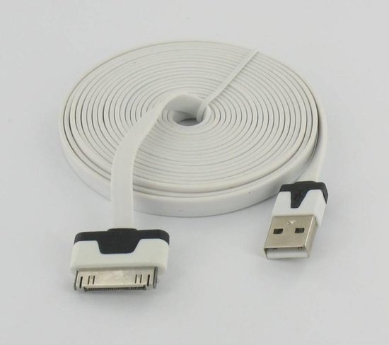 Ultra flat iPhone usb sync en laadkabel 3m wit | bol.com