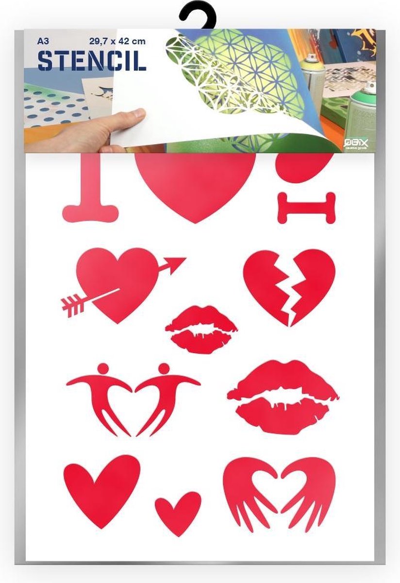 Valentijn sjabloon - I Love, liefde, kus, lippen, hartje - Kartonnen A3 ...