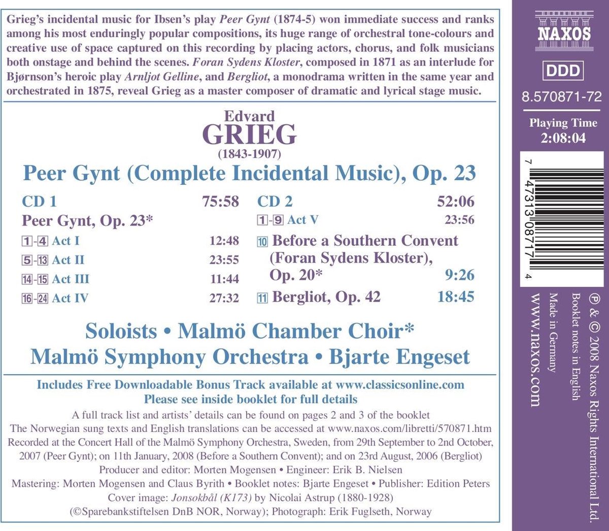 Malmö Symphony Orchestra & Malmö Chamber Chorus, Bjarte Engeset - Grieg ...