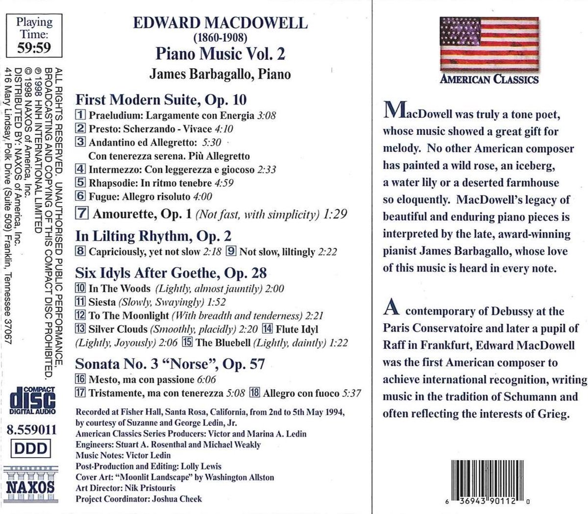 Macdowell: Piano Music Vol.2, James Barbagallo | CD (album) | Muziek ...