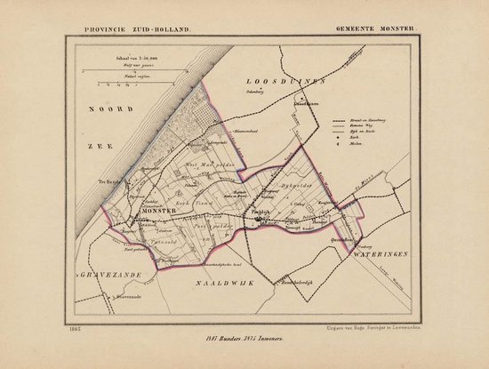 Historische kaart, plattegrond van gemeente Monster in Zuid Holland uit ...