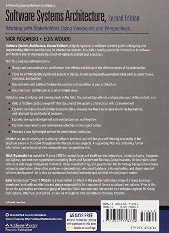 Software Systems Architecture | 9780321718334 | Eoin Woods | Boeken | bol