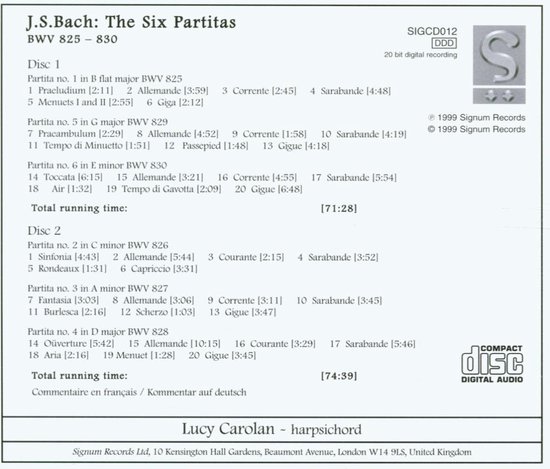 Six Partitas, Lucy Carolan | Muziek | bol