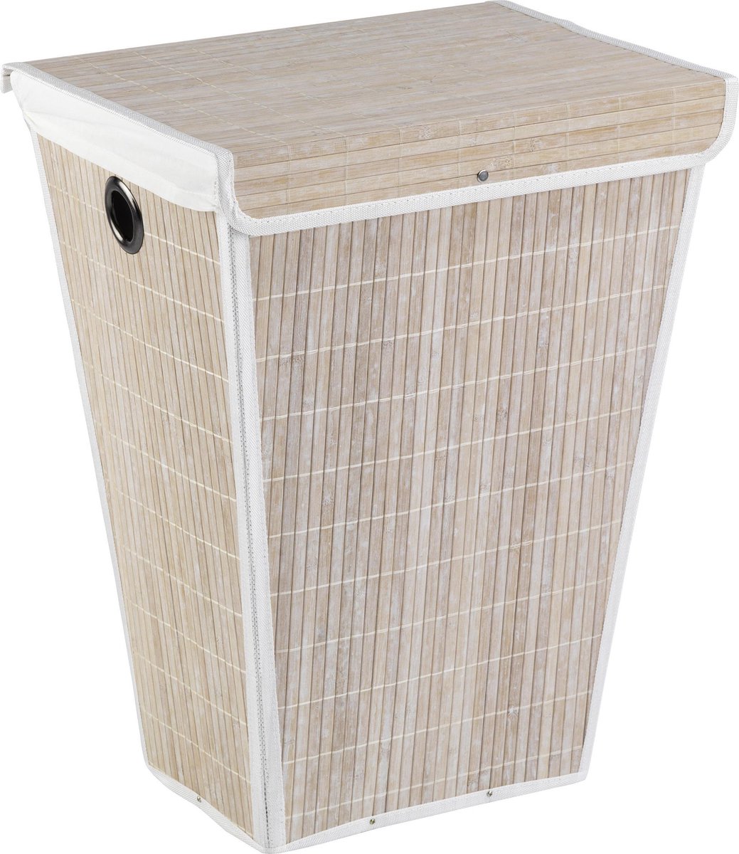 WENKO wasmand bamboo wit, rechthoekig, taps met deksel | bol.com