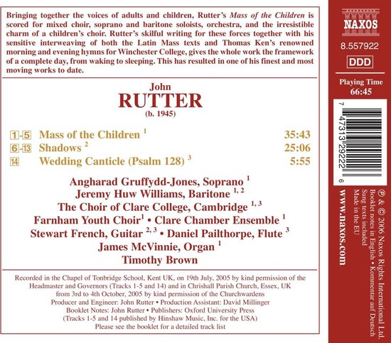 Clare Chamber Orchestra Cambridge, Timothy Brown - Rutter: Mass Of The ...