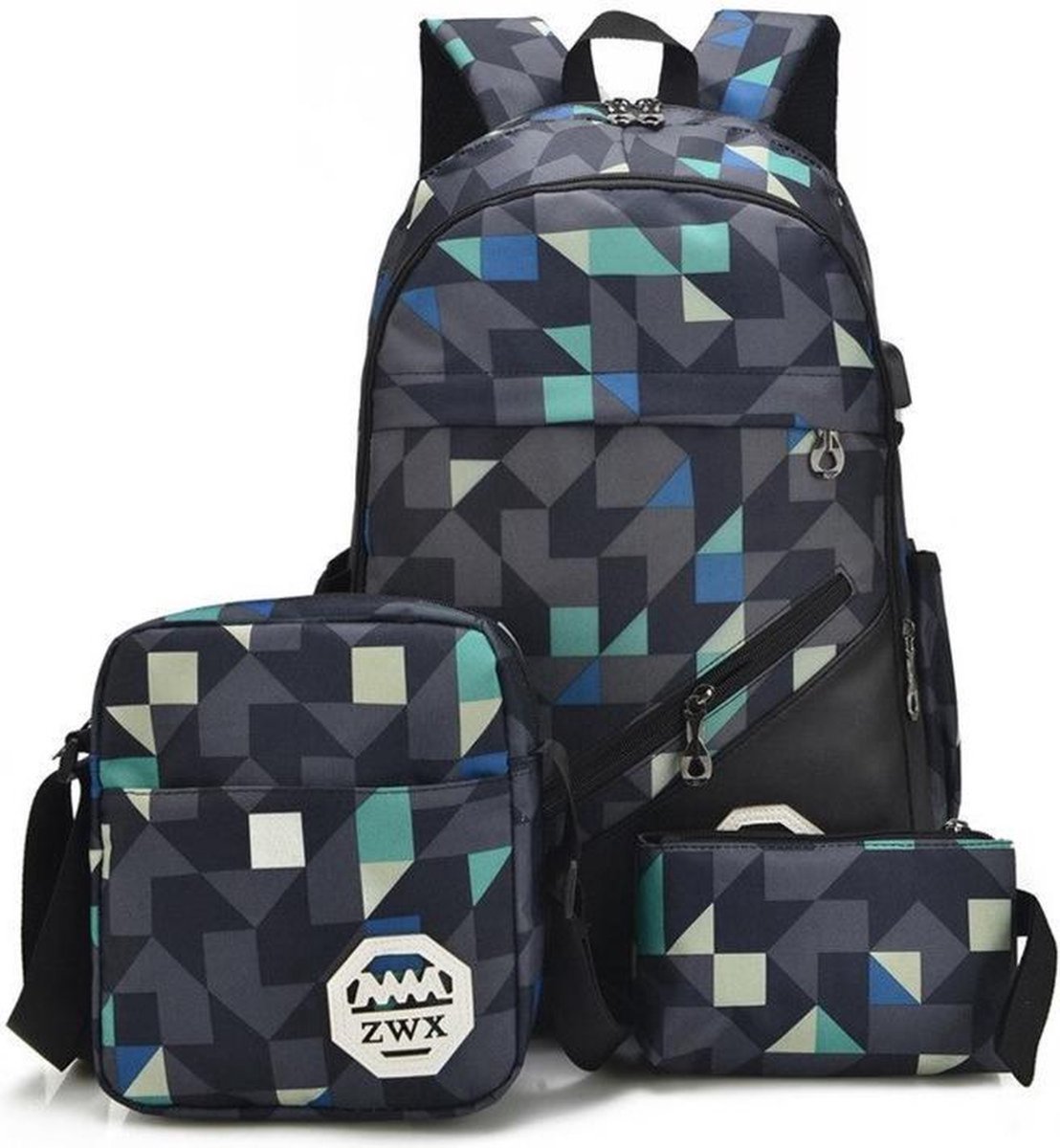 3-delige Rugzak Set - Camouflage Techno - Schooltas - Rugzak Kind ...