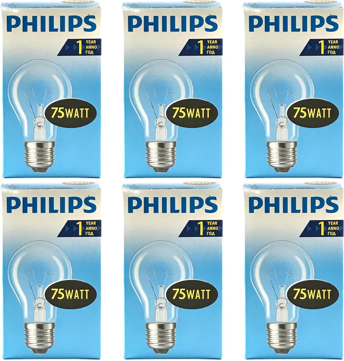 Philips - Standaardlamp - 75Watt - E27 Fitting - Gloeilamp - Helder ...