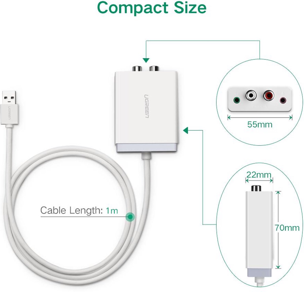 UGREEN USB Cinch Adapter Externe USB Soundkaart Adapter USB naar Cinch ...