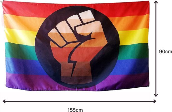 Gratyfied Regenboog Vlag met Vuist - Pride Vlag - Regenboog Decoratie - 90 x 150cm | bol.com