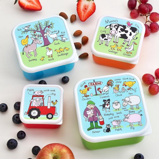 Boerderij dieren farm kleine snackboxjes snackdoosjes set 4 stuks ...