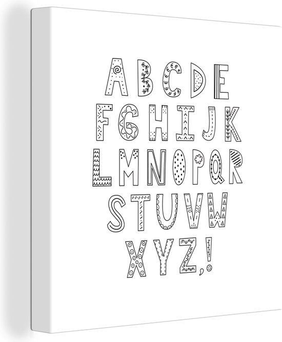 Canvas Schilderij Illustratie alfabet met versierde letters zwart-wit ...