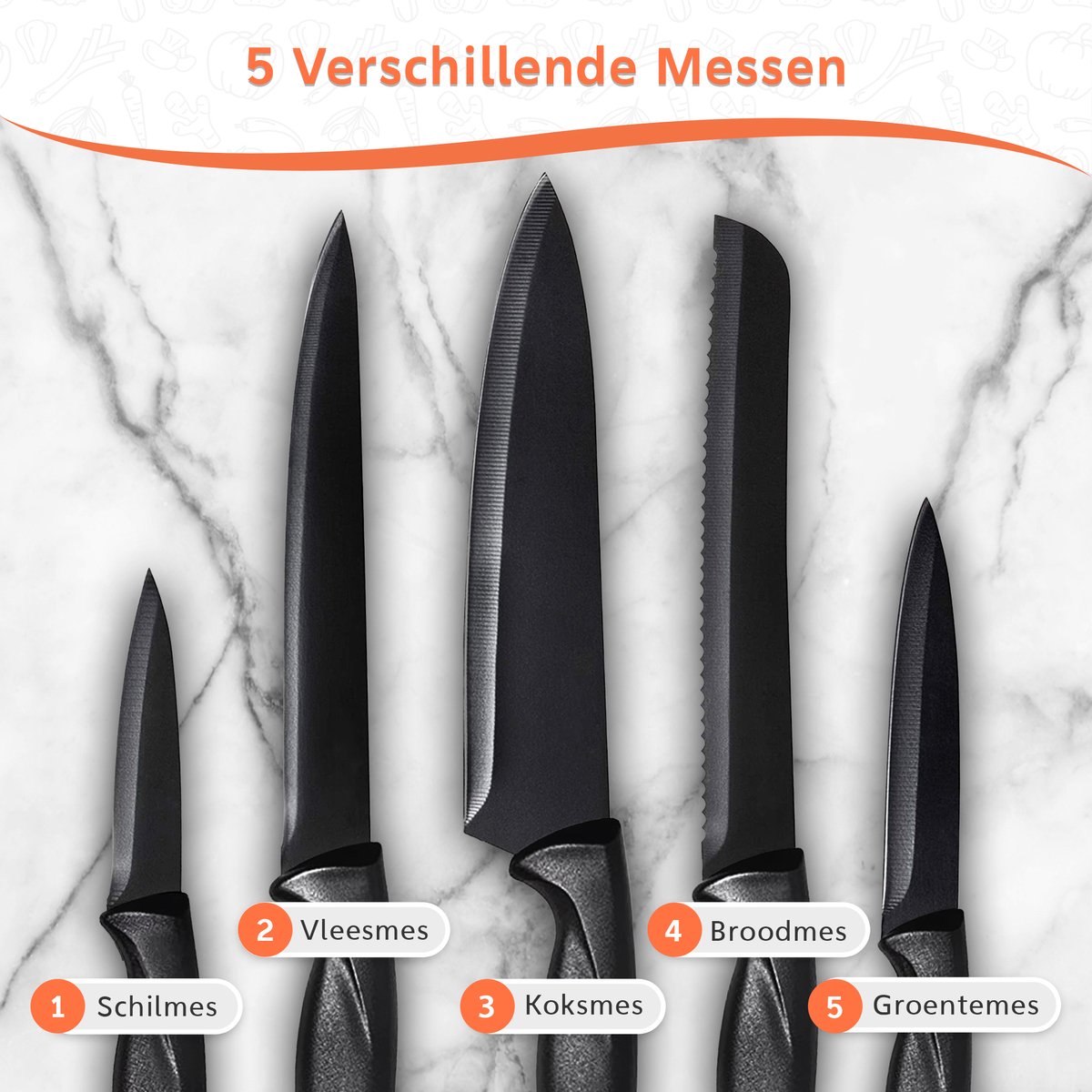 Lekro Messenset Incl. Messenslijper - Messenblok - 7-delig - Roestvrij Staal - Zwart -... | bol.com