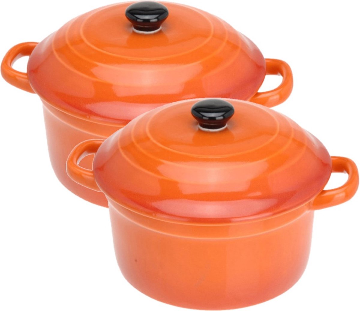 Set van 4x stuks mini stoofpannetjes/ovenschaaltjes met deksel oranje 9 ...