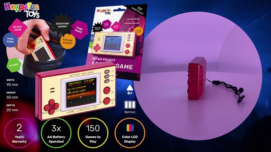 HappyFunToys - Retro Arcade Spelcomputer - kleurenscherm - 150 spellen ...