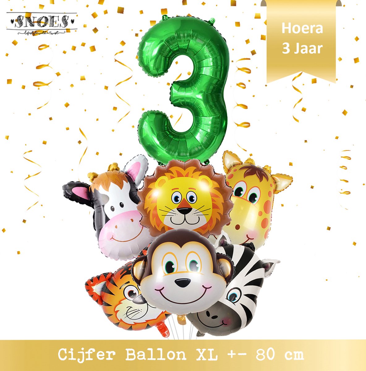 Ballons d'anniversaire Décoration jungle - Hourra 3 ans - Snoes- Ballon ...
