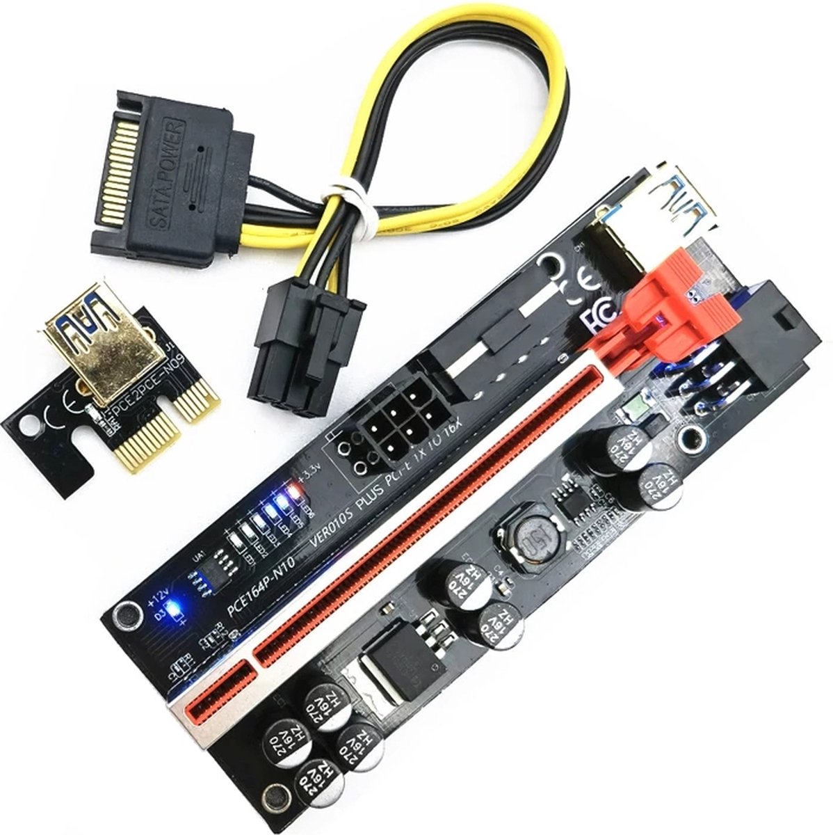 Mining Riser - Versie 010-S Plus- Ultrastabiel - PCI-E 16x tot 1x PCI-E ...