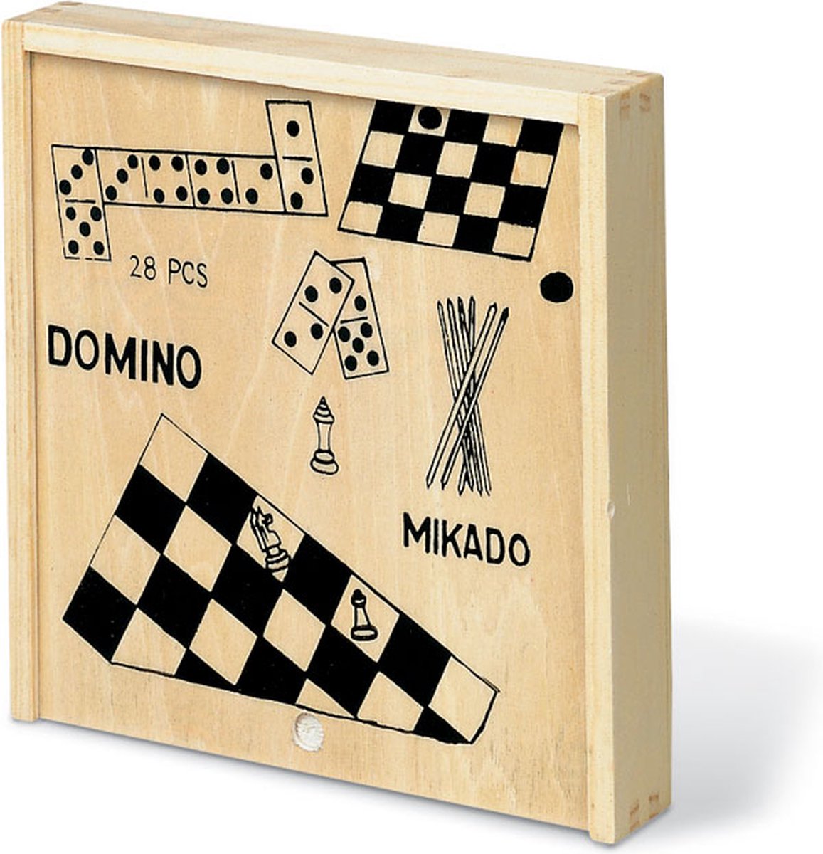 4 spellen in 1 – domino – mikado – dammen – schaken – houten doos ...