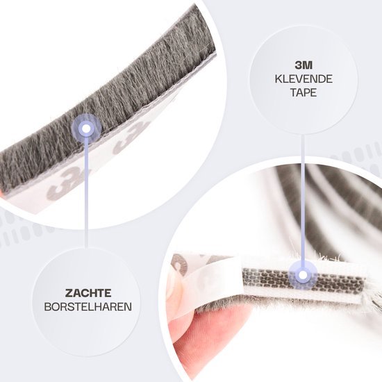 Zelfklevende tochtstrip - 1 Meter lang - Tochtstrip met borstel ...