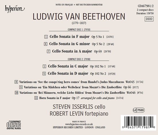 Isserlis, Steven. Levin, Robert - Cello Sonatas (CD), Robert Levin | CD ...