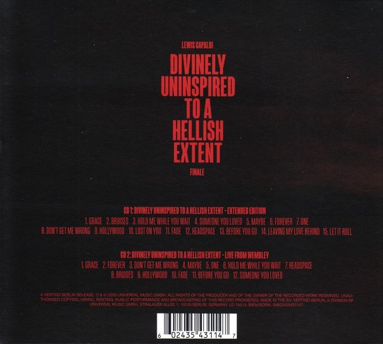 Lewis Capaldi - Divinely Uninspired To A Hellish Extent: Finale (2 CD ...