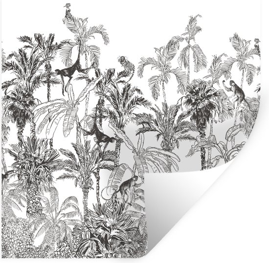 Muurstickers - Sticker Folie - Jungle - Dieren - Zwart - Wit - 100x100 cm - Plakfolie... | bol