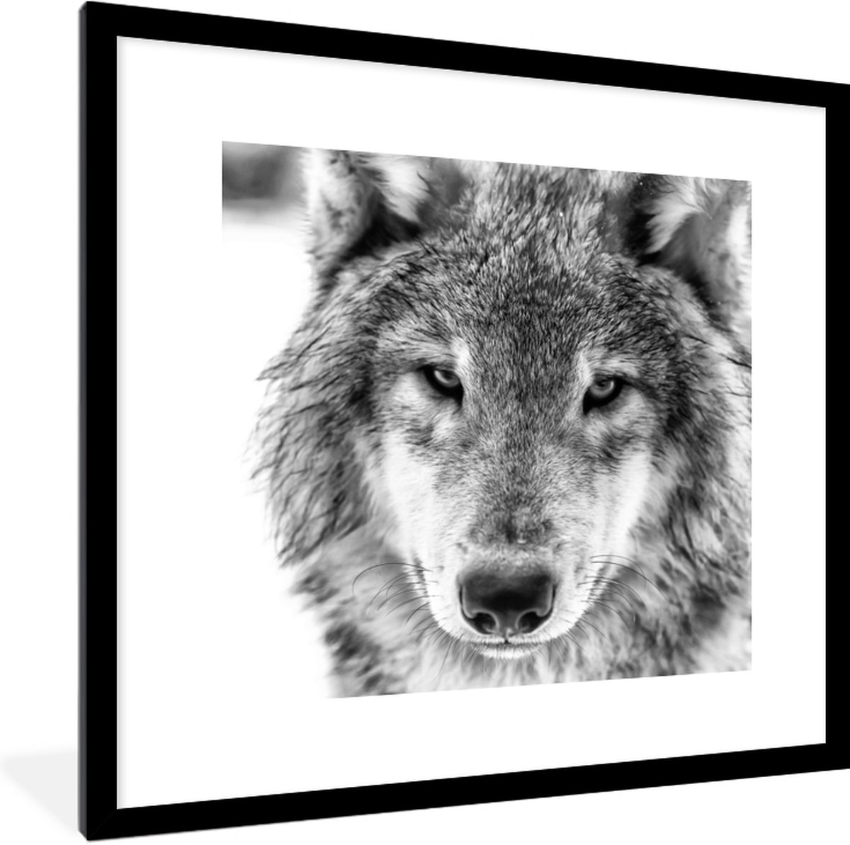Cadre photo avec affiche - Profil d'animal loup en noir et blanc ...