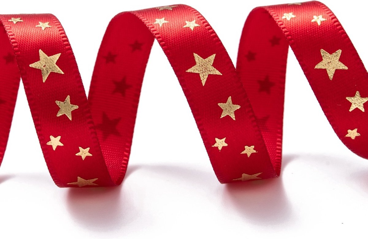 Kerst Lint 10mm (1cm) | Luxe Satijnlint | Kerstlint | Gouden Sterren ...